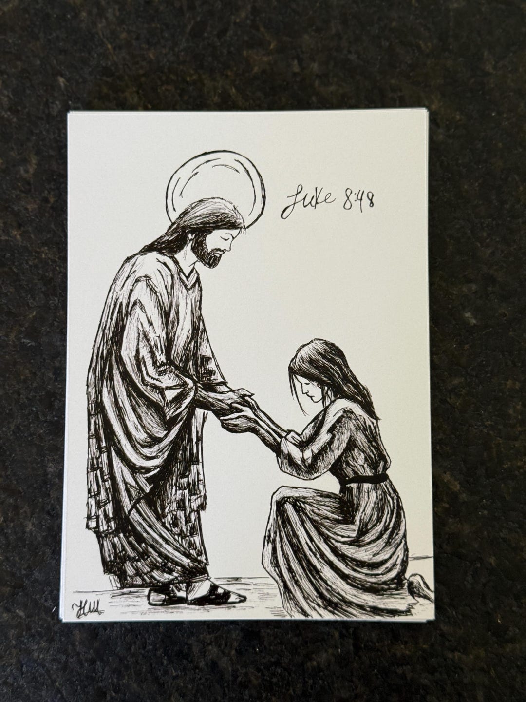 Jesus and the Woman of Faith Drawing | Luke 8:48 Bible Verse ...