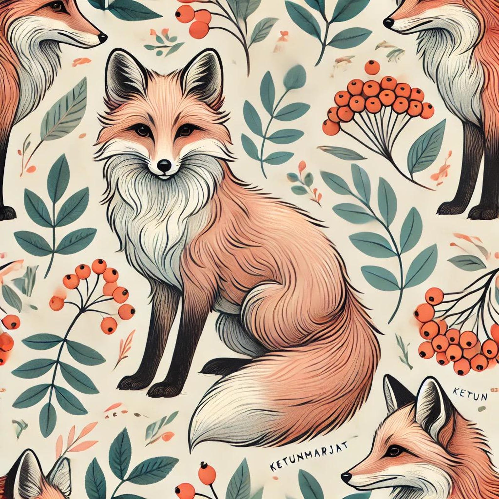 Fox Print With Rowan Berries – Enchanting Finnish Art Print - Etsy