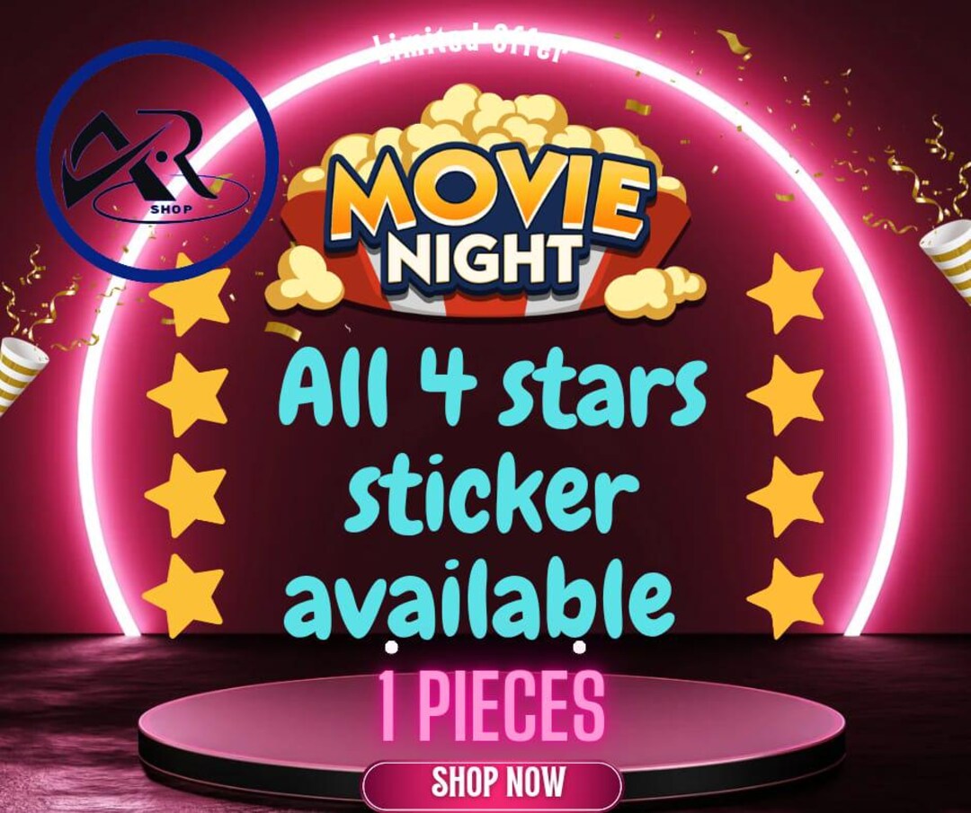 Monopoly Go 4 Star Stickers 1 Piece Complete Set 8 to 18 - Movie Night ...
