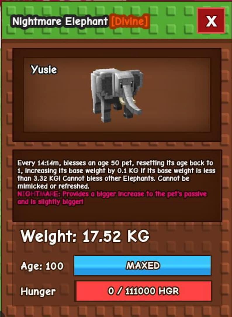 Roblox-grow a Garden-gag-pets_nightmare Elephant (divine) 17KG Safari ...