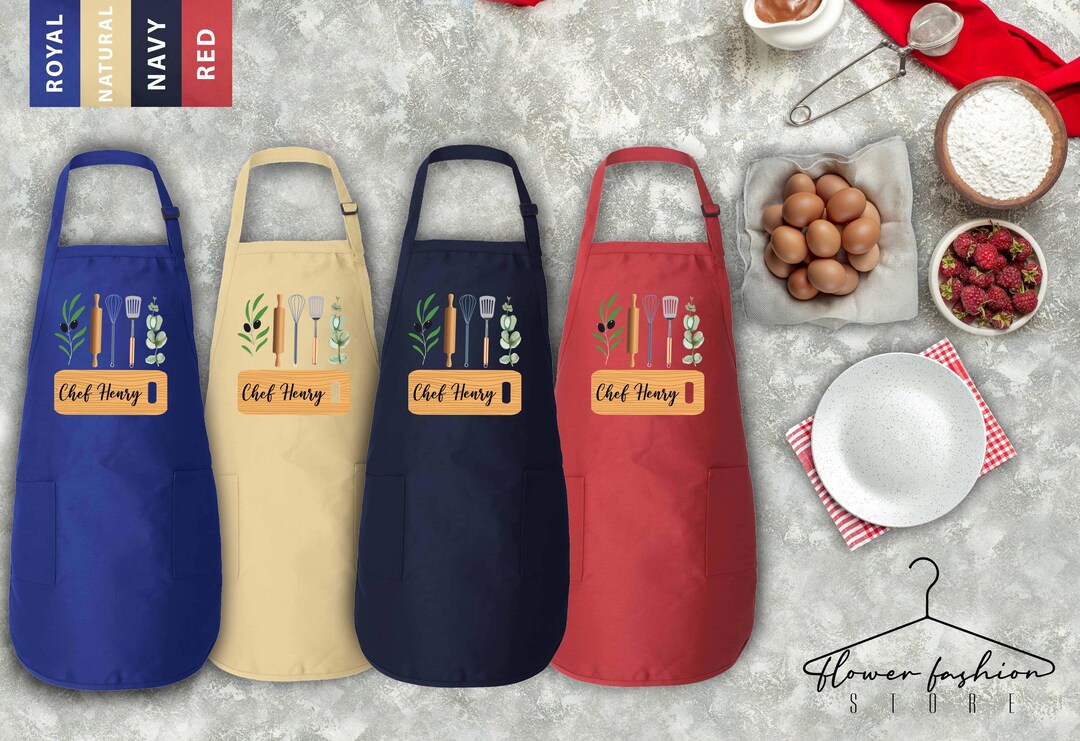 Custom Chef Apron, Personalized Kitchen Apron With Pocket - Etsy