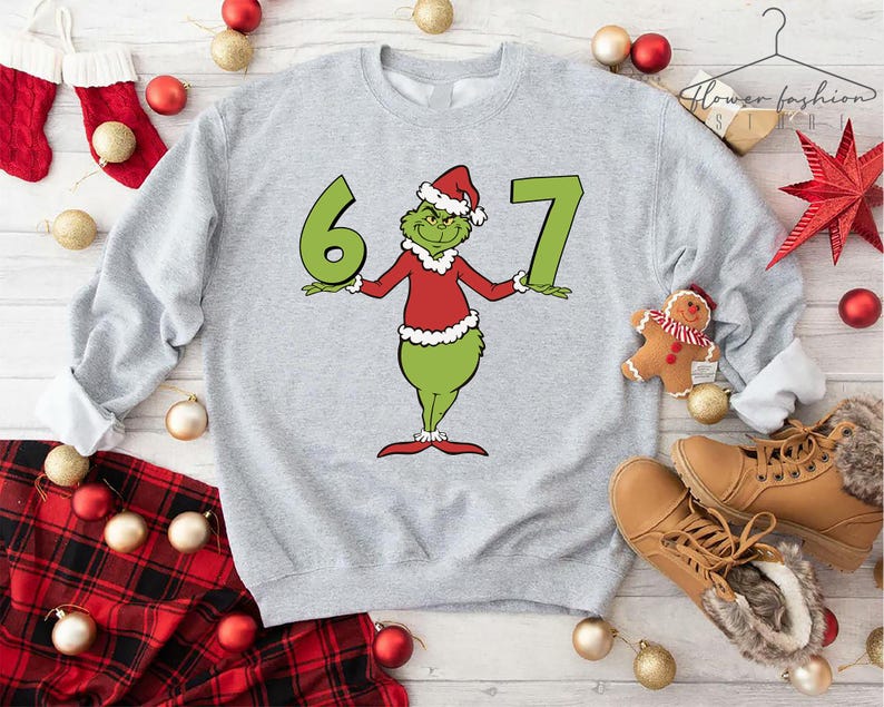 Grinch Holiday Meme Sweatshirt,funny 6 7 Viral Xmas Graphic Pullover ...