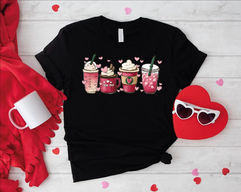 Valentine's Coffee T-shirt, Latte Cups Tee, Gift for Coffee Lover - Etsy