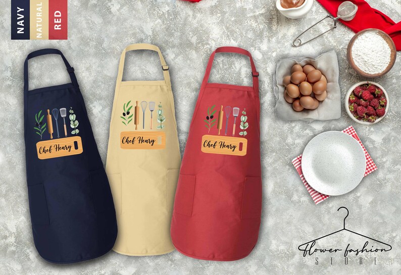 Custom Chef Apron, Personalized Kitchen Apron With Pocket - Etsy