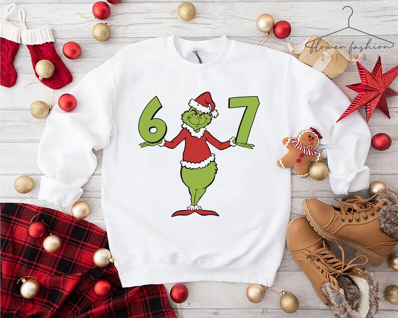Grinch Holiday Meme Sweatshirt,funny 6 7 Viral Xmas Graphic Pullover ...