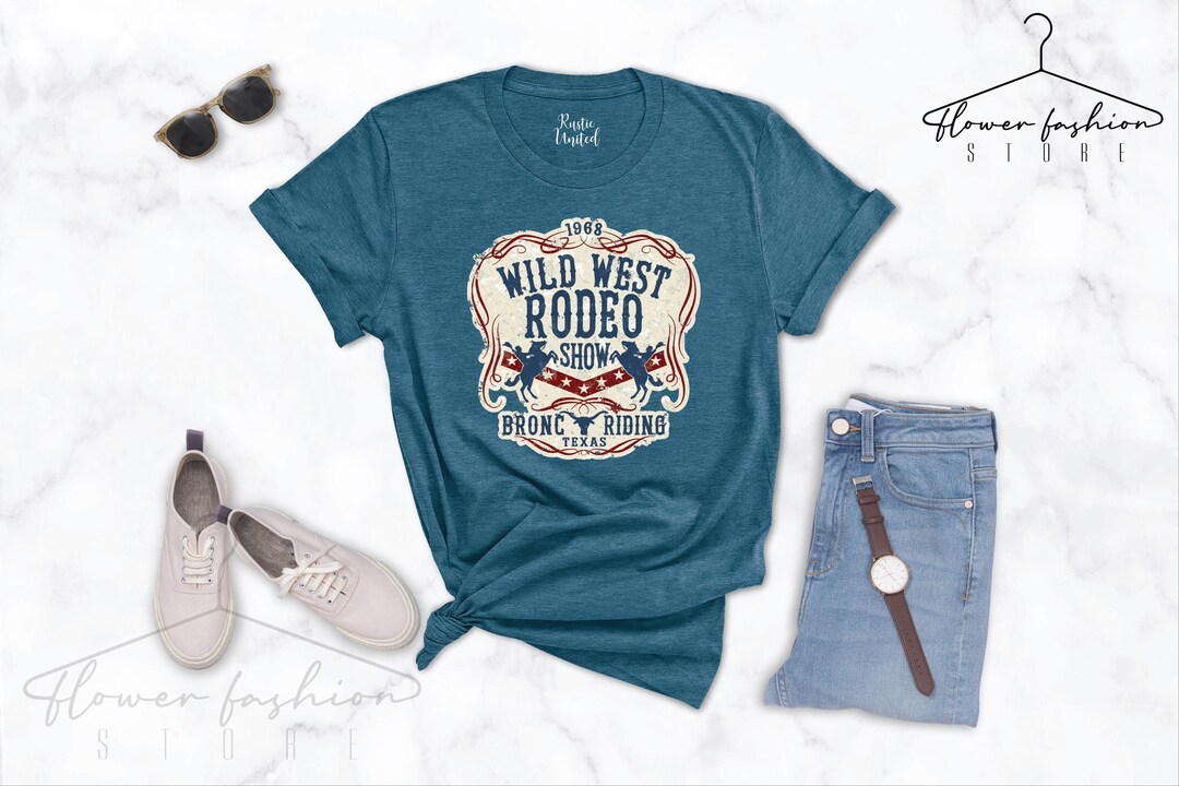 Wild West Rodeo Show Shirt,retro Cowboy Bronc Riding Tee,texas Western ...