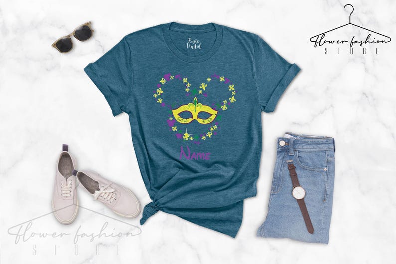 Personalized Mardi Gras Mask Cotton T-shirt, Mouse Ears Graphic - Etsy