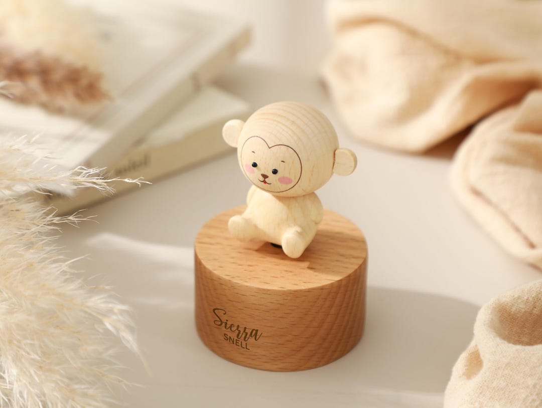 Custom Wooden Cute Monkey Music Box, Engraved Name Music Box, Kids ...