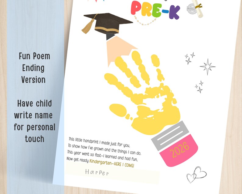 Last Day of Pre-k Handprint Craft, Prek Graduation Keepsake, End of ...