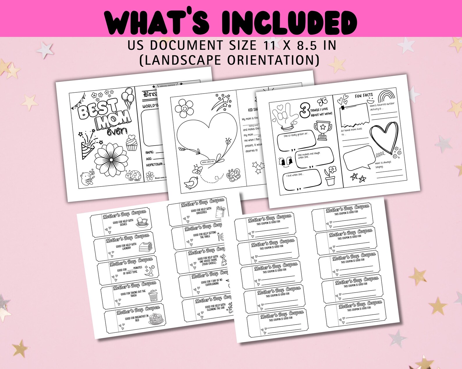 Mother's Day Activity Book, Printable Coupons, Coloring Coupons for Mom ...