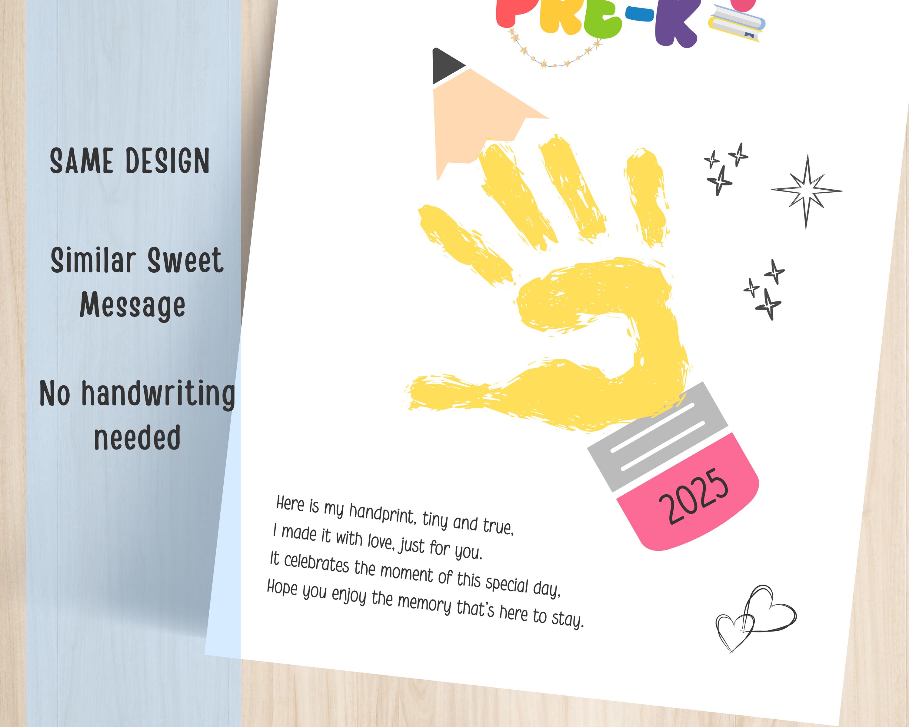 First Day of Pre-k Handprint Art Keepsake, Back to School Poem ...