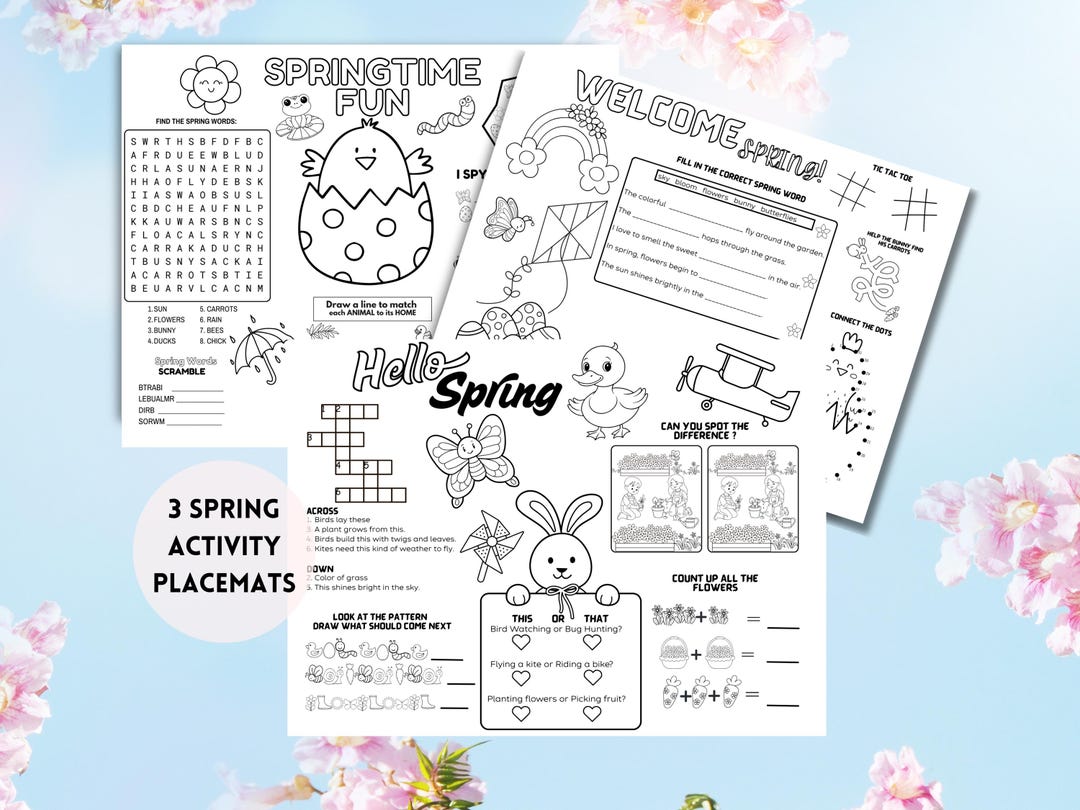 Fun Spring Activities Placemat Bundle | Spring Coloring Pages ...