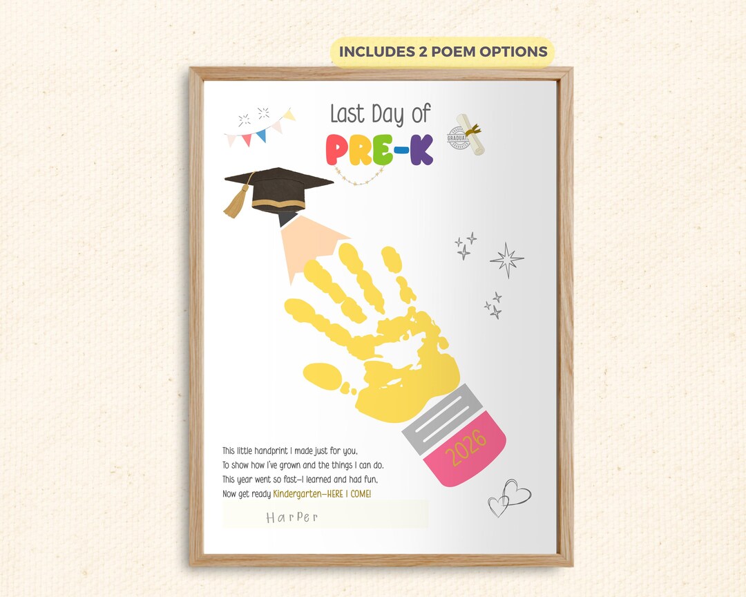Last Day of Pre-k Handprint Craft, Prek Graduation Keepsake, End of ...