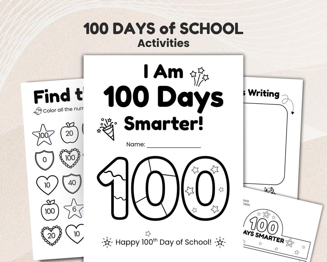 100 Days Smarter Printable Pack, 100th Day of School Coloring, Math ...