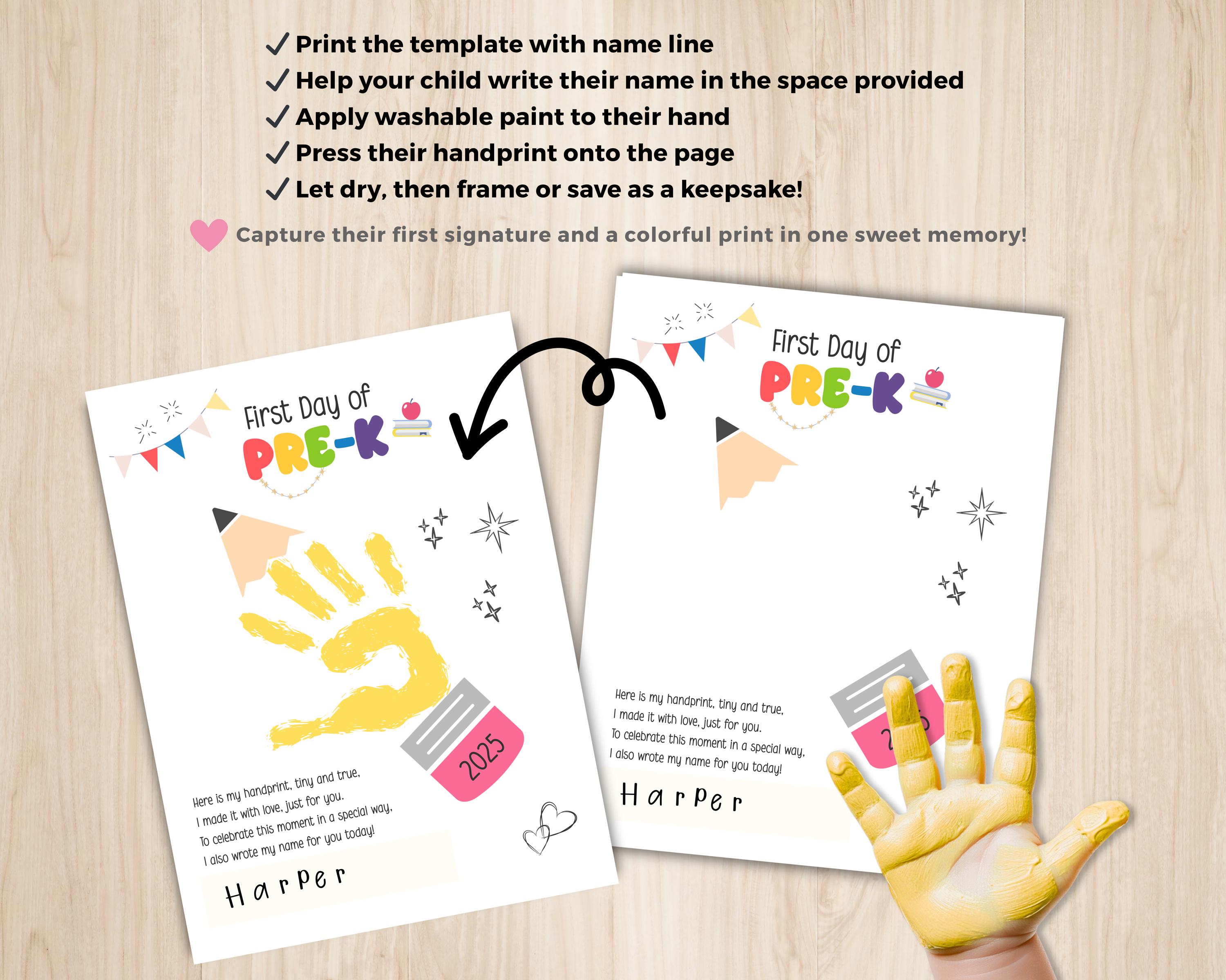 First Day of Pre-k Handprint Art Keepsake, Back to School Poem ...