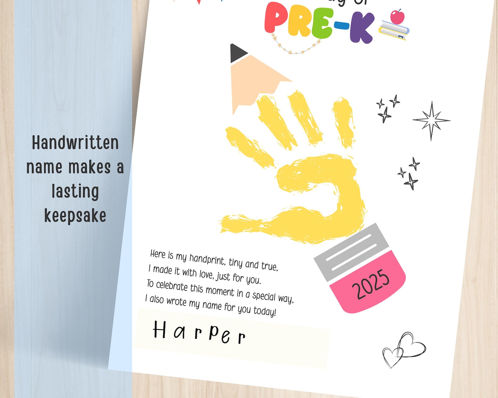First Day of Pre-k Handprint Art Keepsake, Back to School Poem ...