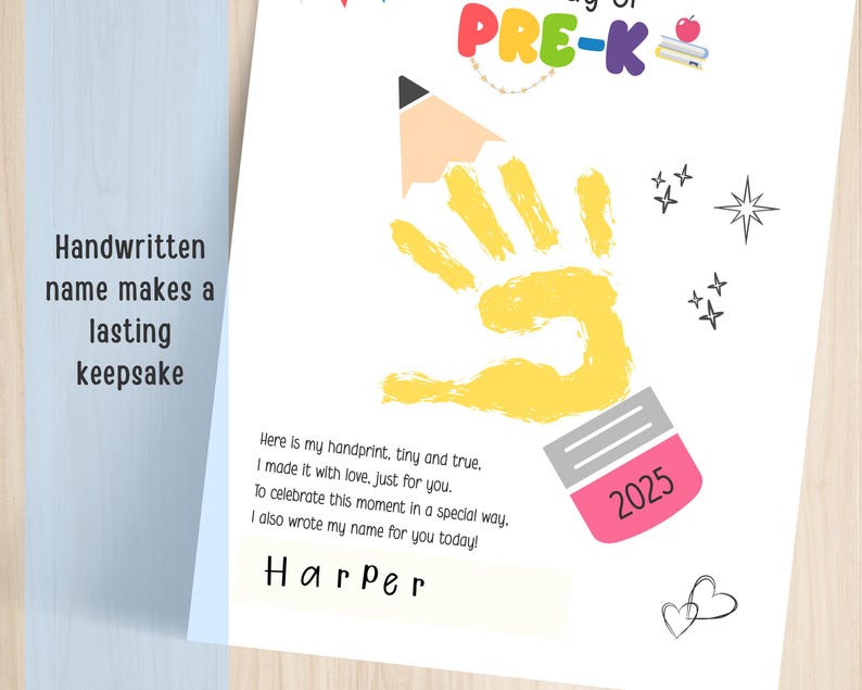 First Day of Pre-k Handprint Art Keepsake, Back to School Poem ...
