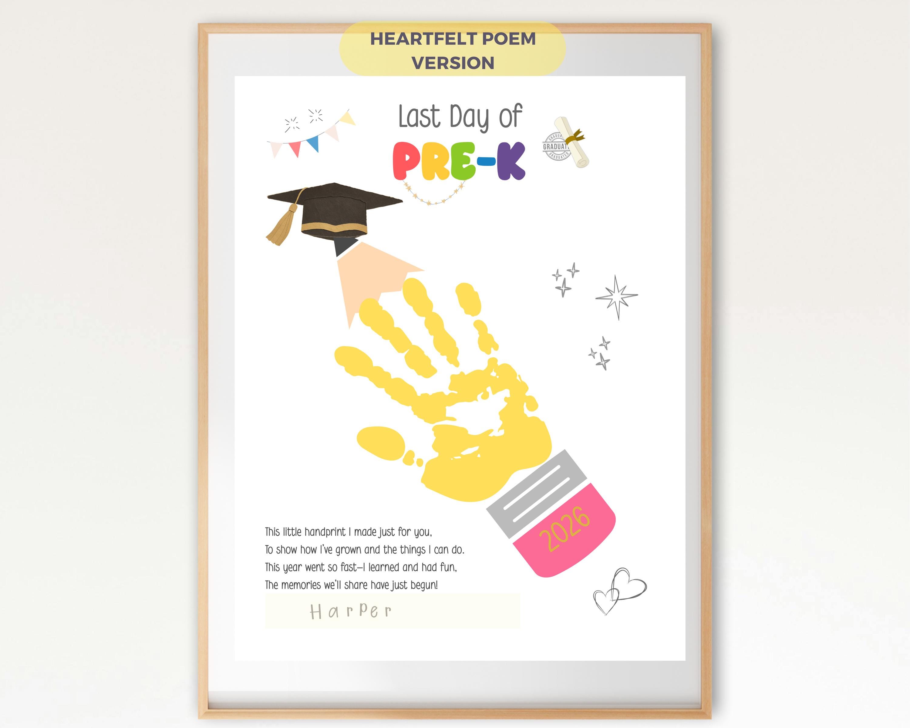 Last Day of Pre-k Handprint Craft, Prek Graduation Keepsake, End of ...