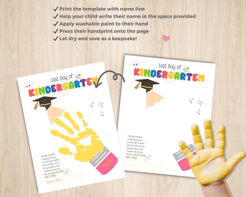 Last Day of Kindergarten Handprint Craft Printable, End of Year ...