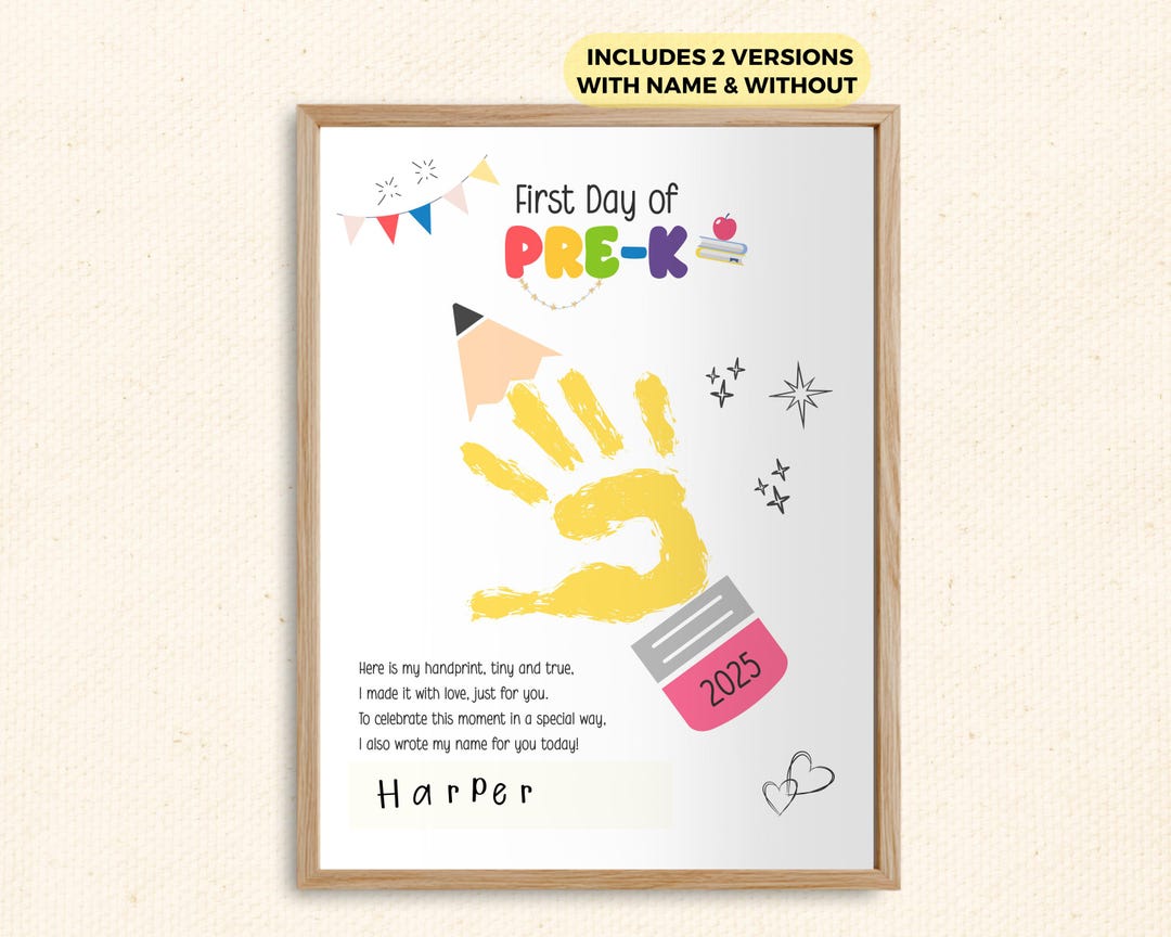 First Day of Pre-k Handprint Art Keepsake, Back to School Poem ...