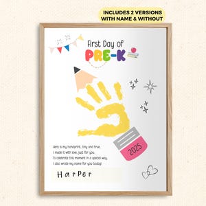 First Day of Pre-k Handprint Art Keepsake, Back to School Poem ...