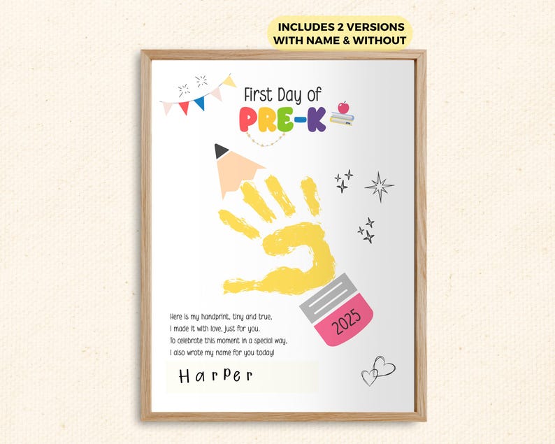 First Day of Pre-k Handprint Art Keepsake, Back to School Poem ...