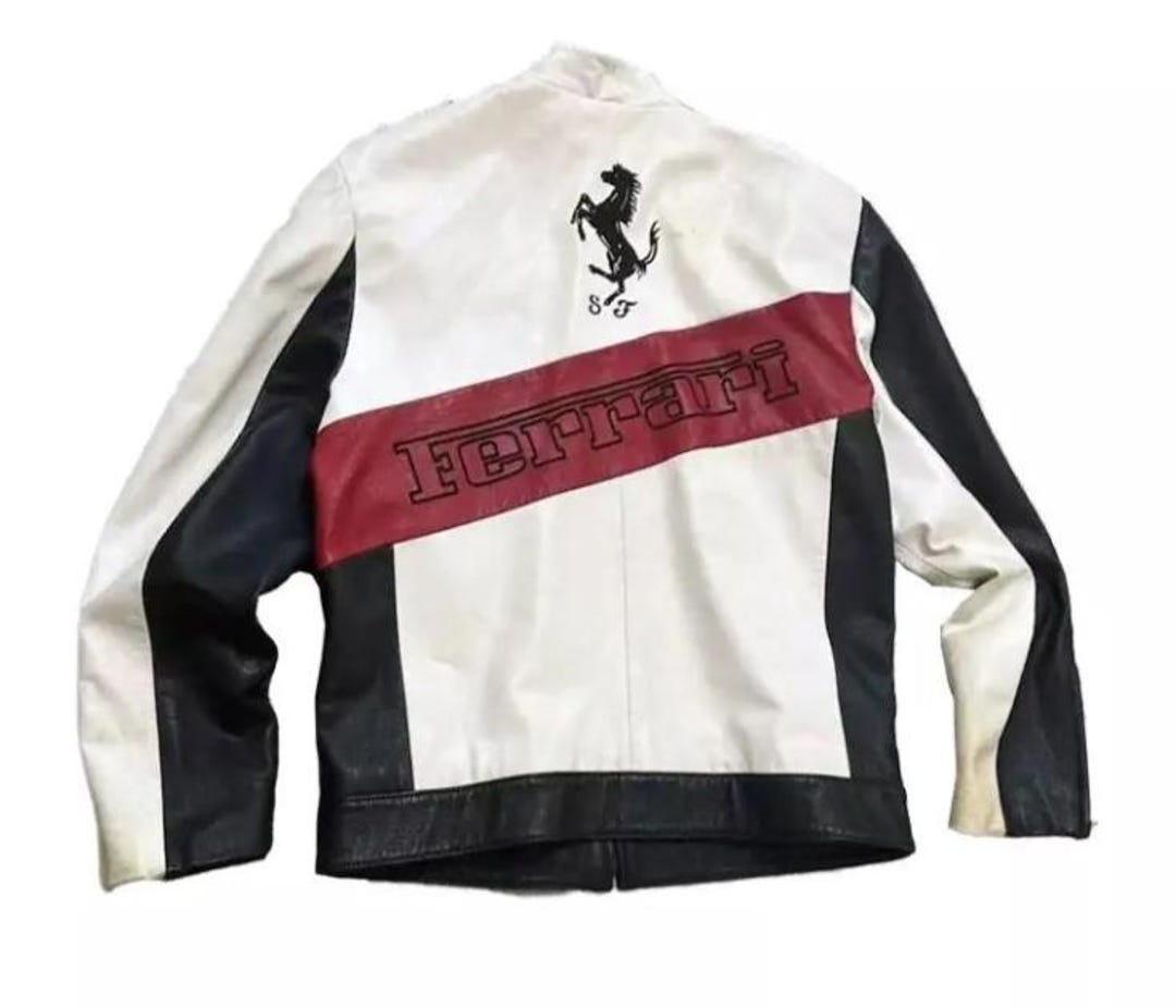 Ferrari Racing Jacket Men Real Cowhide Leather Moto Biker Jacket F1 ...