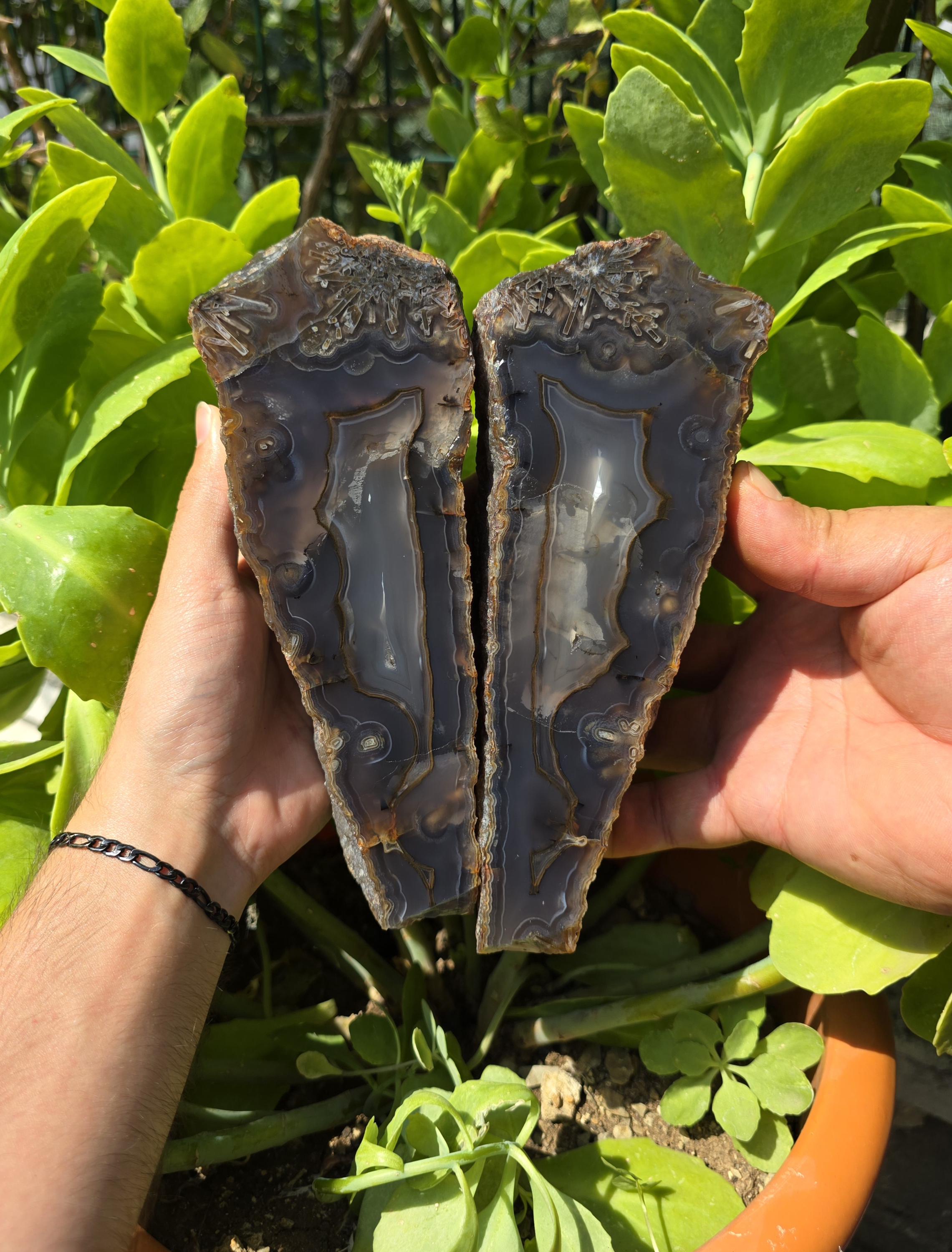 XL Turkish Stick and Banded Agate, Blue and Red Banded Agate, Cut and ...