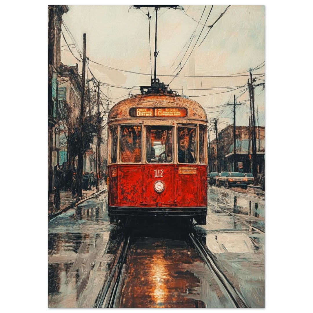 Vintage Streetcar Poster | Historic District Art Print | Soft Colors ...