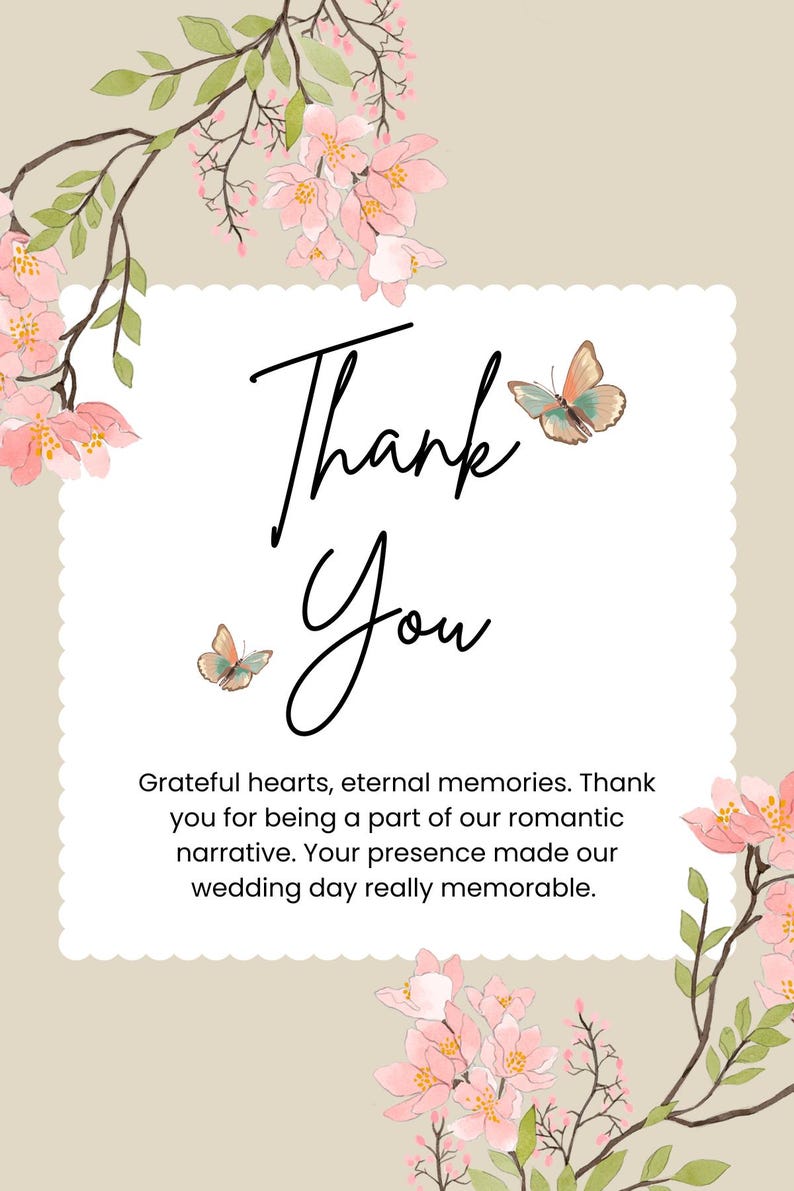 Printable Floral Thank You Card Digital Download Thank You Card Print ...