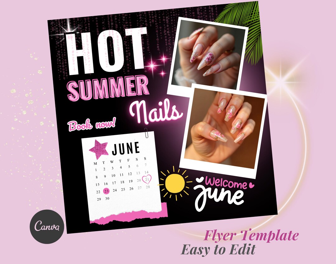 Hot Summer Nails Booking Flyer, Nail Salon, Summer Promo, Nail Tech ...