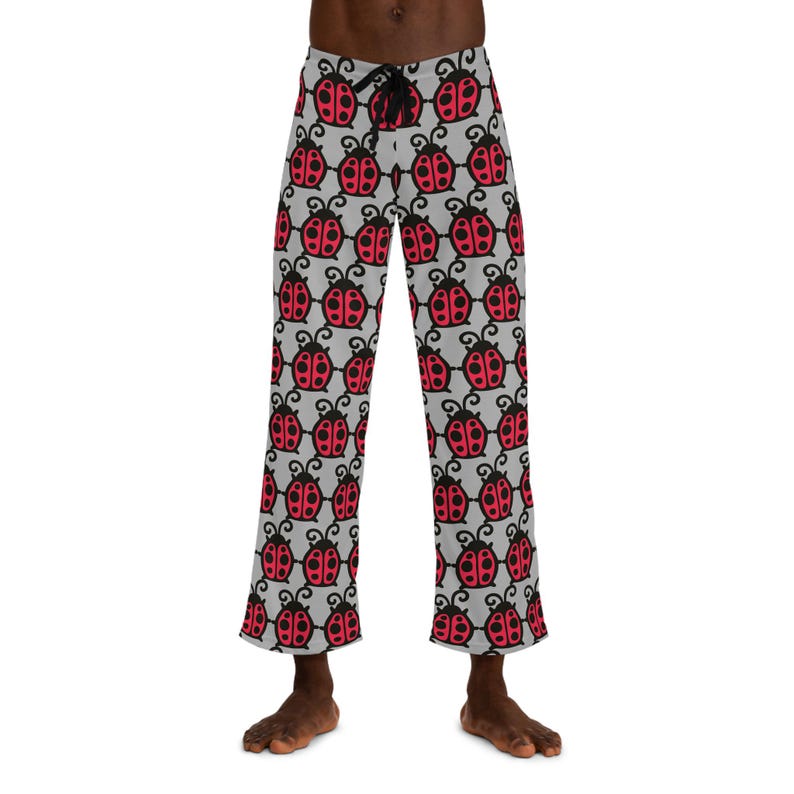Cozy Men's Pajama Pants With Ladybug Print, Comfortable Sleepwear, Bug ...