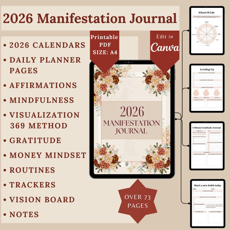 2026 Manifestation Journal | Canva Editable, Printable A4 (digital ...
