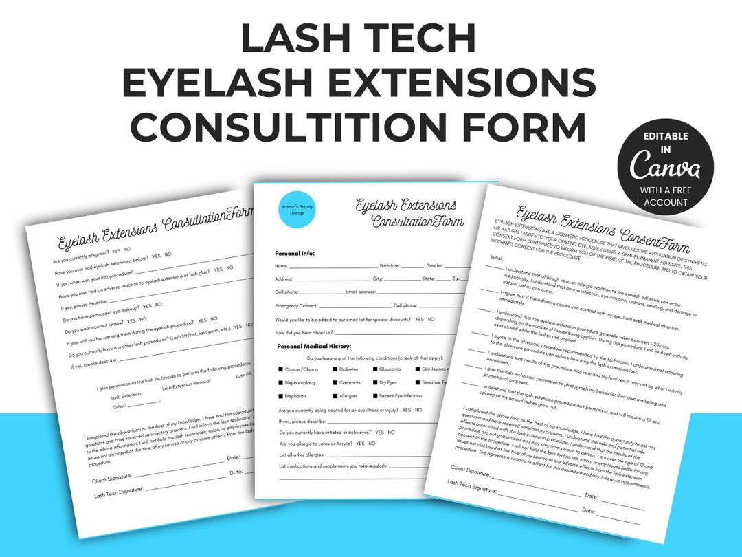 Editable Lash Consent Form, Eyelash Extensions Consultation Form, Lash ...