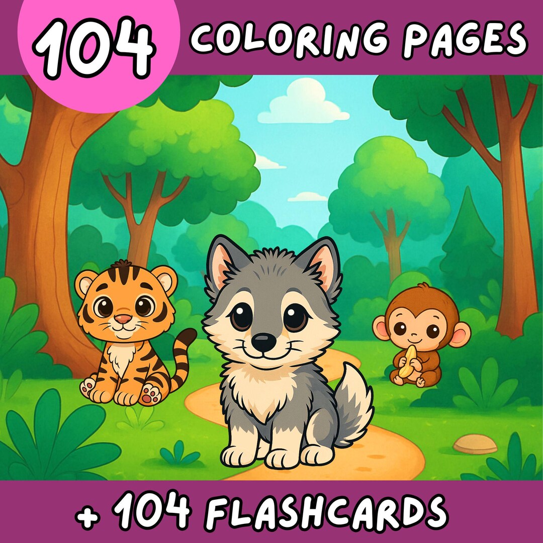 Animal Activity Bundle PDF – 104 Coloring Pages & Flashcards for Kids ...