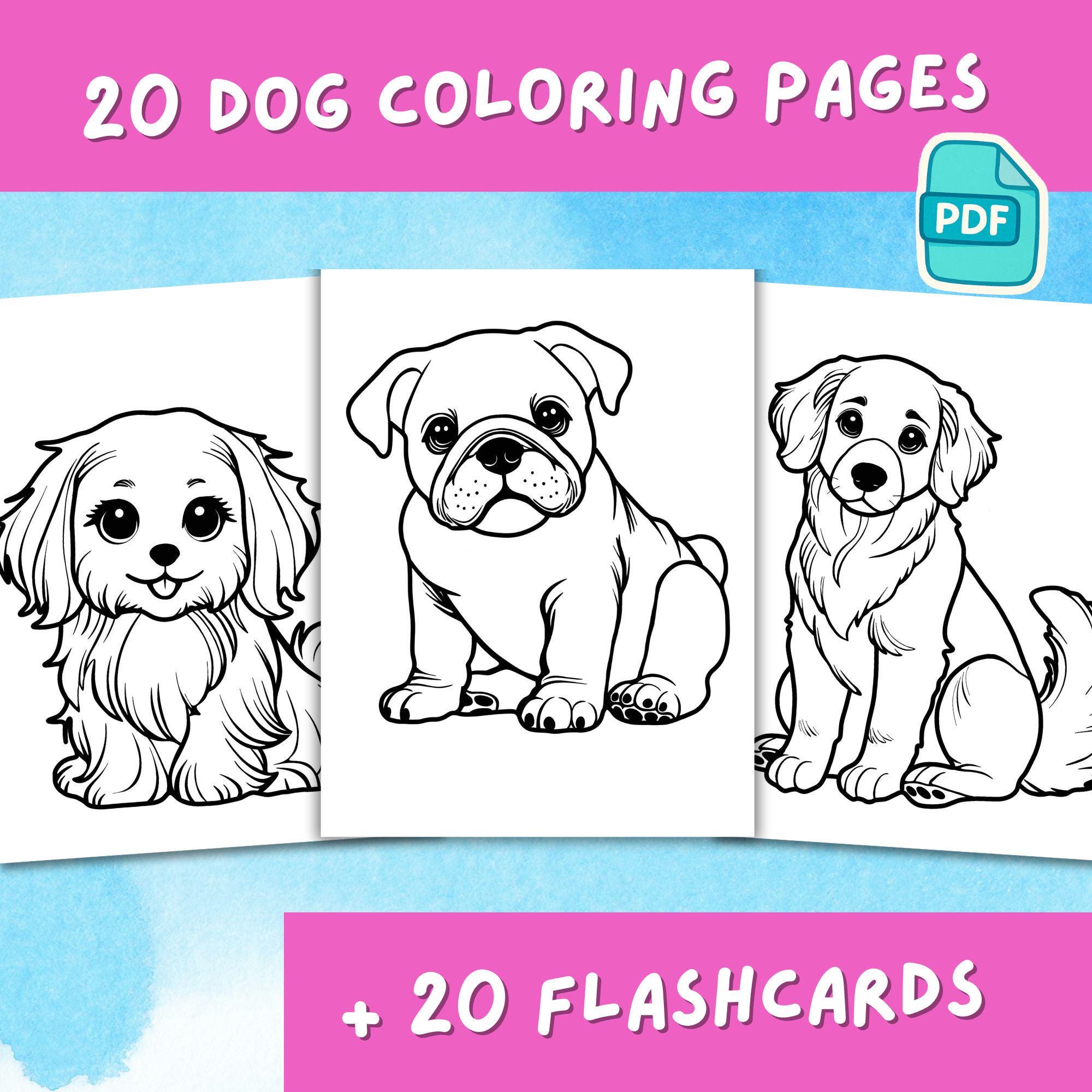 Dog Coloring Pages PDF – 20 Printable Flashcards & Coloring for Kids ...