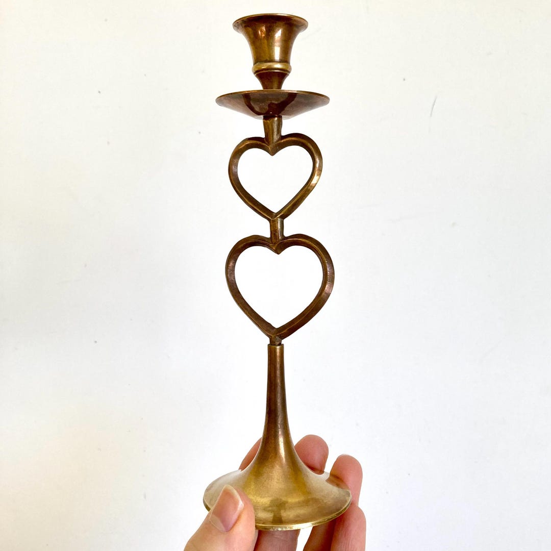 Vintage Brass Candlestick With Double Heart Shape, Single Taper Candle ...