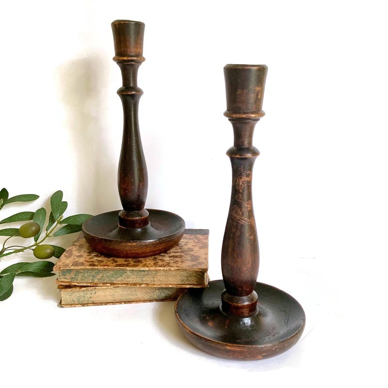 Antique Wood Candle Sticks - Etsy