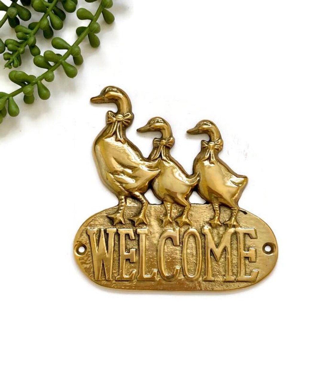 Vintage Brass Welcome Sign With Geese, Door Sign, Cottage Decor - Etsy