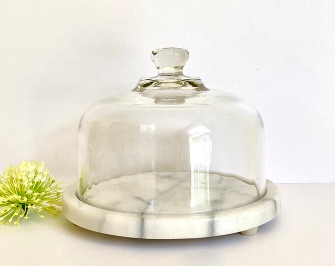 Vintage White Marble Cheese Server With Glass Dome Cover - Etsy
