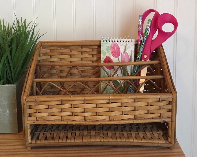 Vintage Wicker Letter Holder Desk Organizer - Etsy