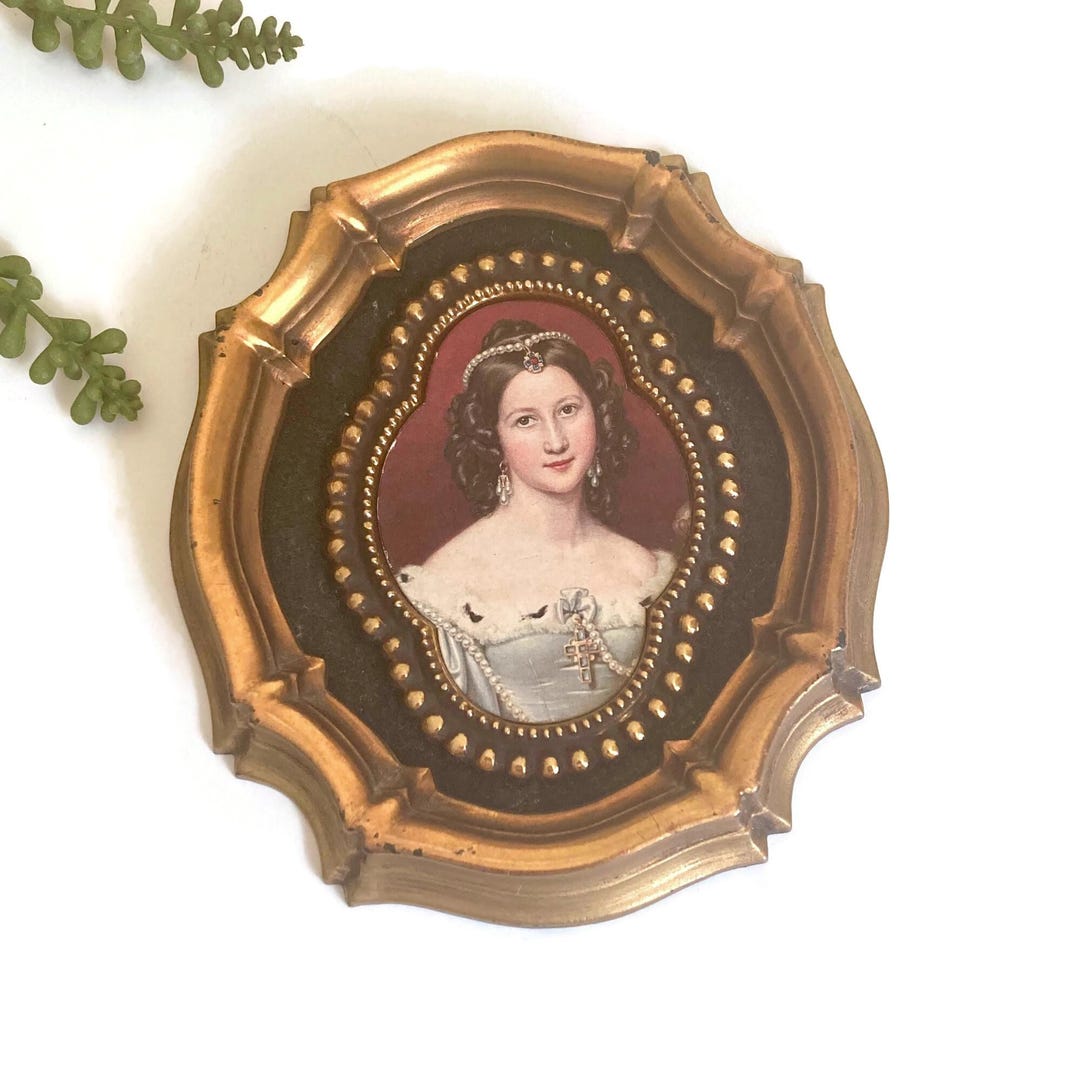 Vintage Portrait of Lady, Charlotte Von Hagn, Mid Century Repro, Gold ...