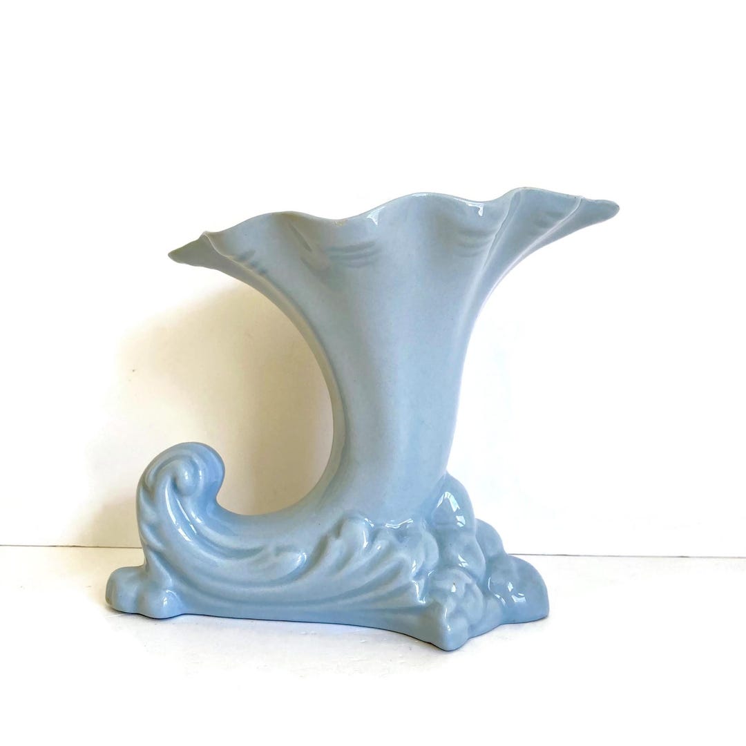 Vintage Light Blue Cornucopia Shaped Vase - Etsy