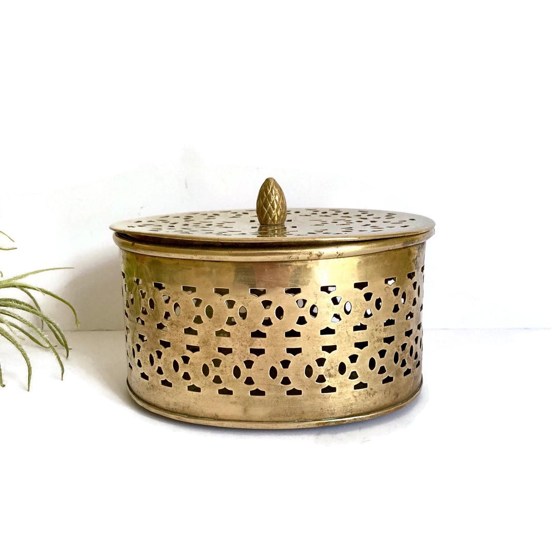 Vintage Brass Openwork Potpourri Box, Oval Shape, Lid With Finial - Etsy