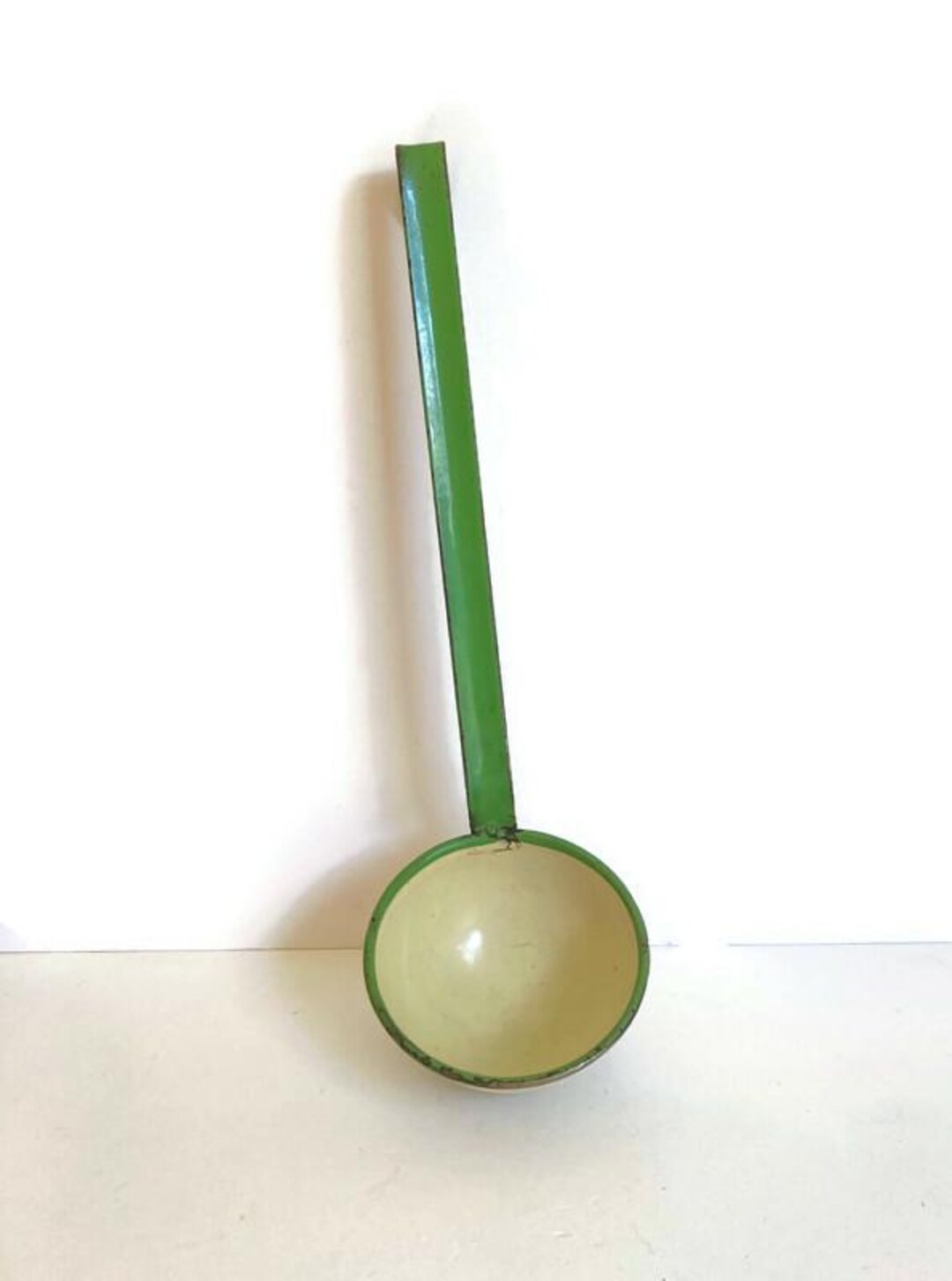 Vintage Metal Enamel Ladle, Green & White - Etsy