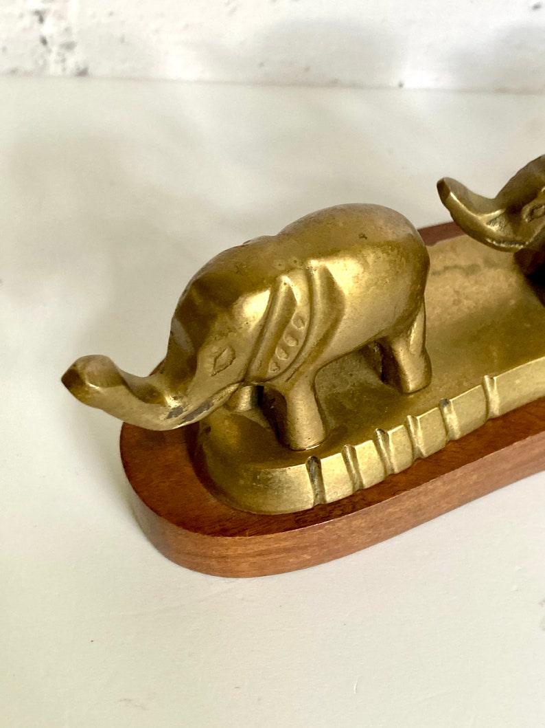 Vintage Brass Elephant Trio on Wooden Base - Etsy