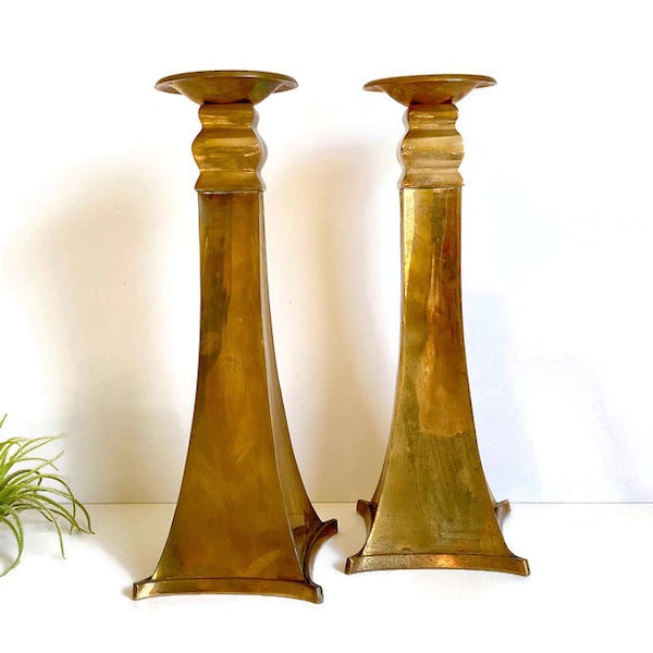 Tall Brass Pillar Candlesticks - Etsy