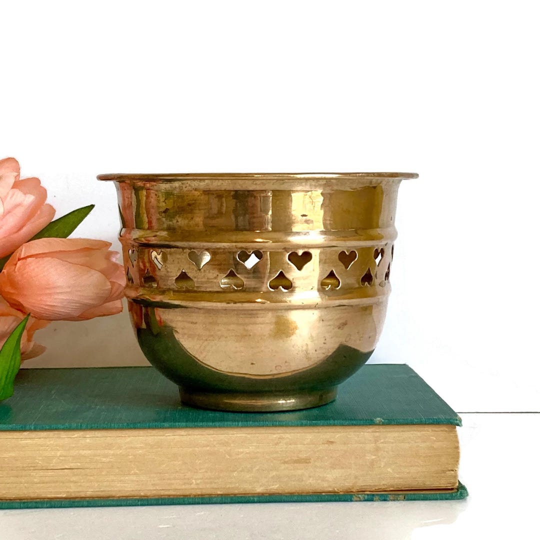 Vintage Small Brass Planter With Cutout Hearts - Etsy