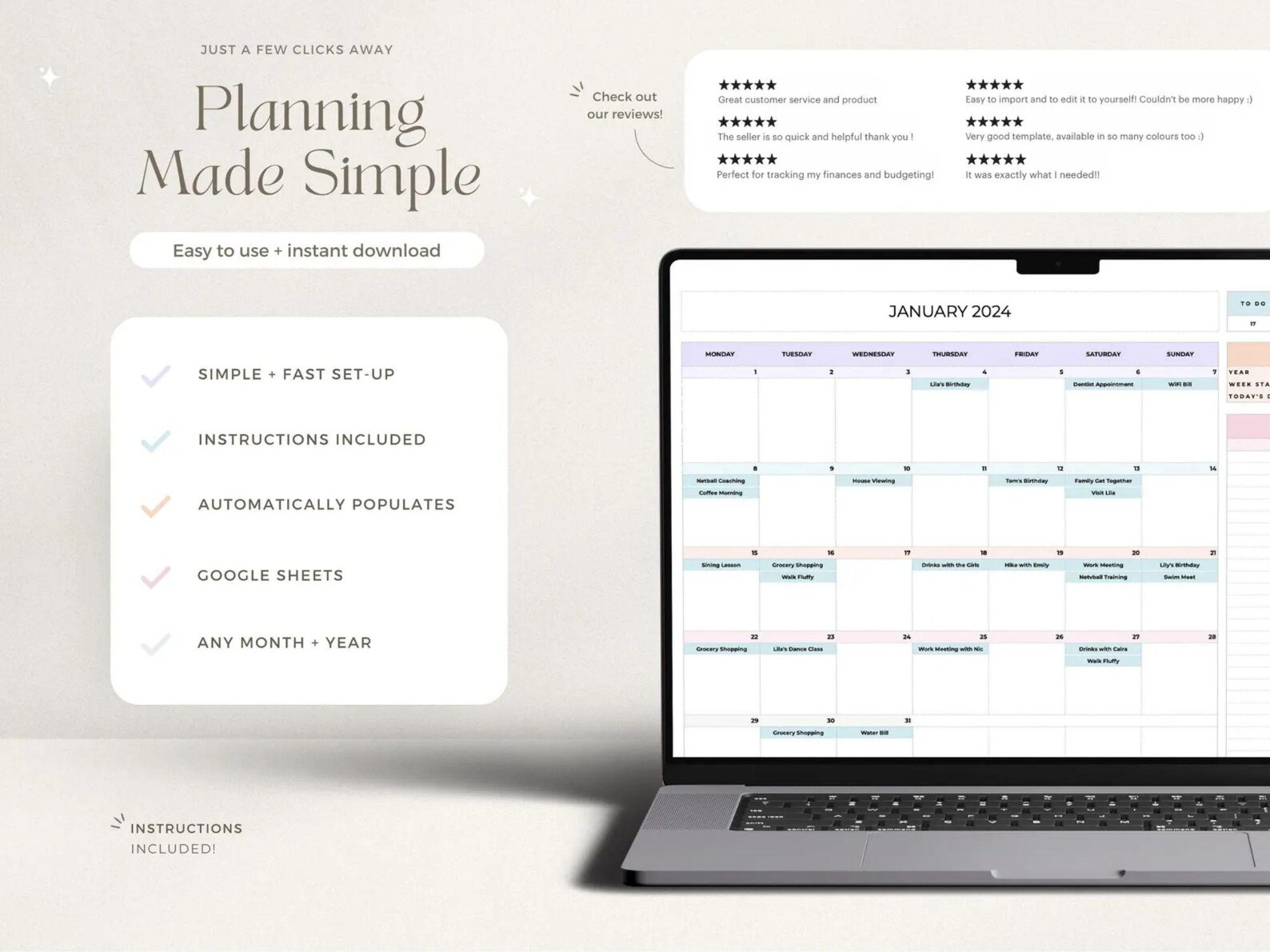 Google Sheets Calendar | Monthly & Yearly Planner | Digital Calendar ...