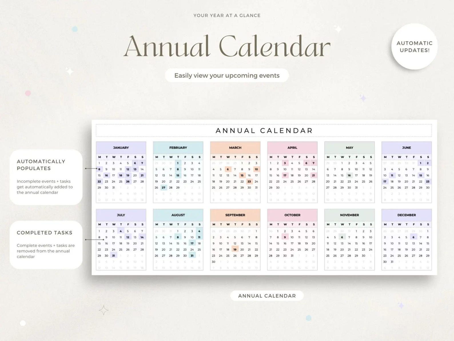 Google Sheets Calendar | Monthly & Yearly Planner | Digital Calendar ...